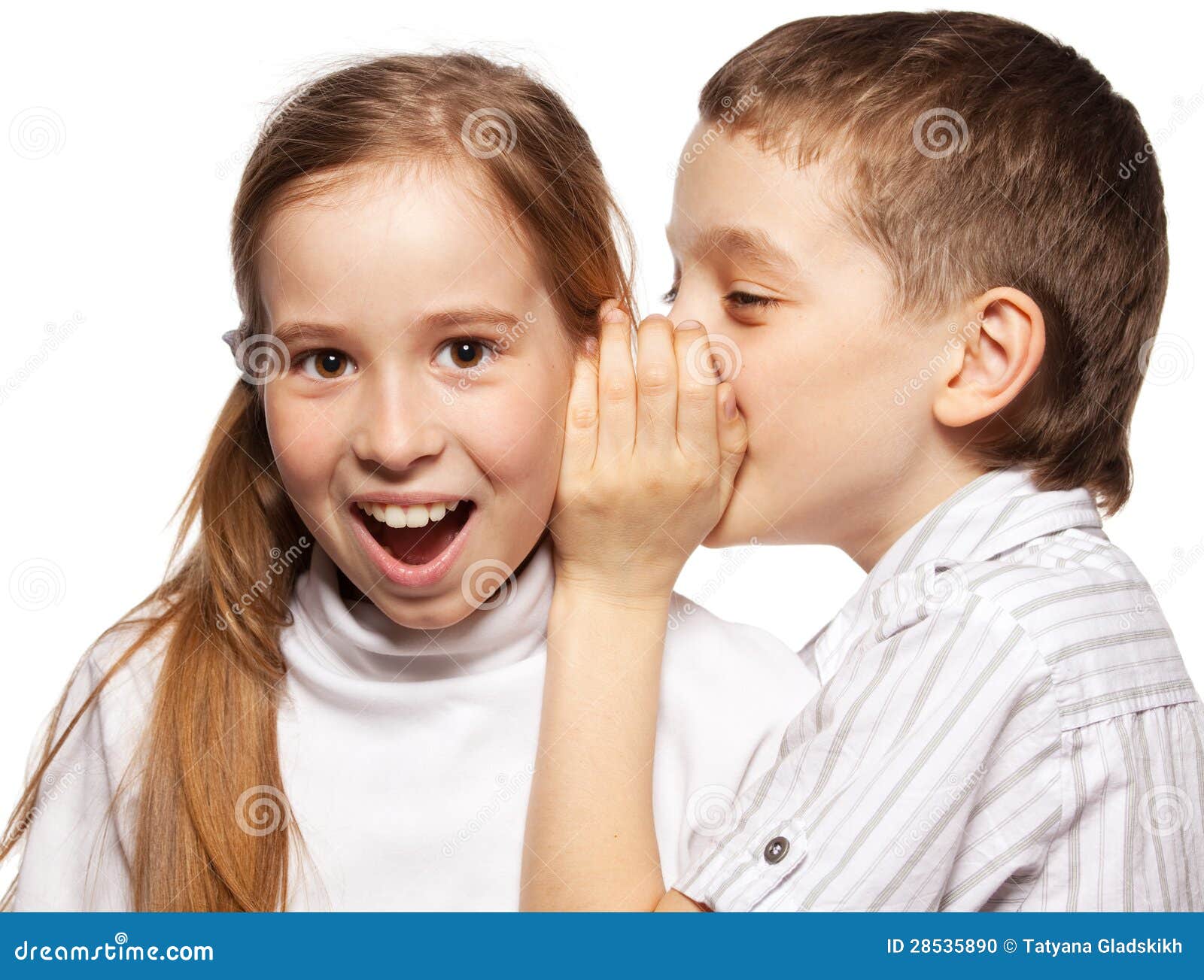 Boy Whispers Girl in the Ear Secret Stock Photo - Image of human ...