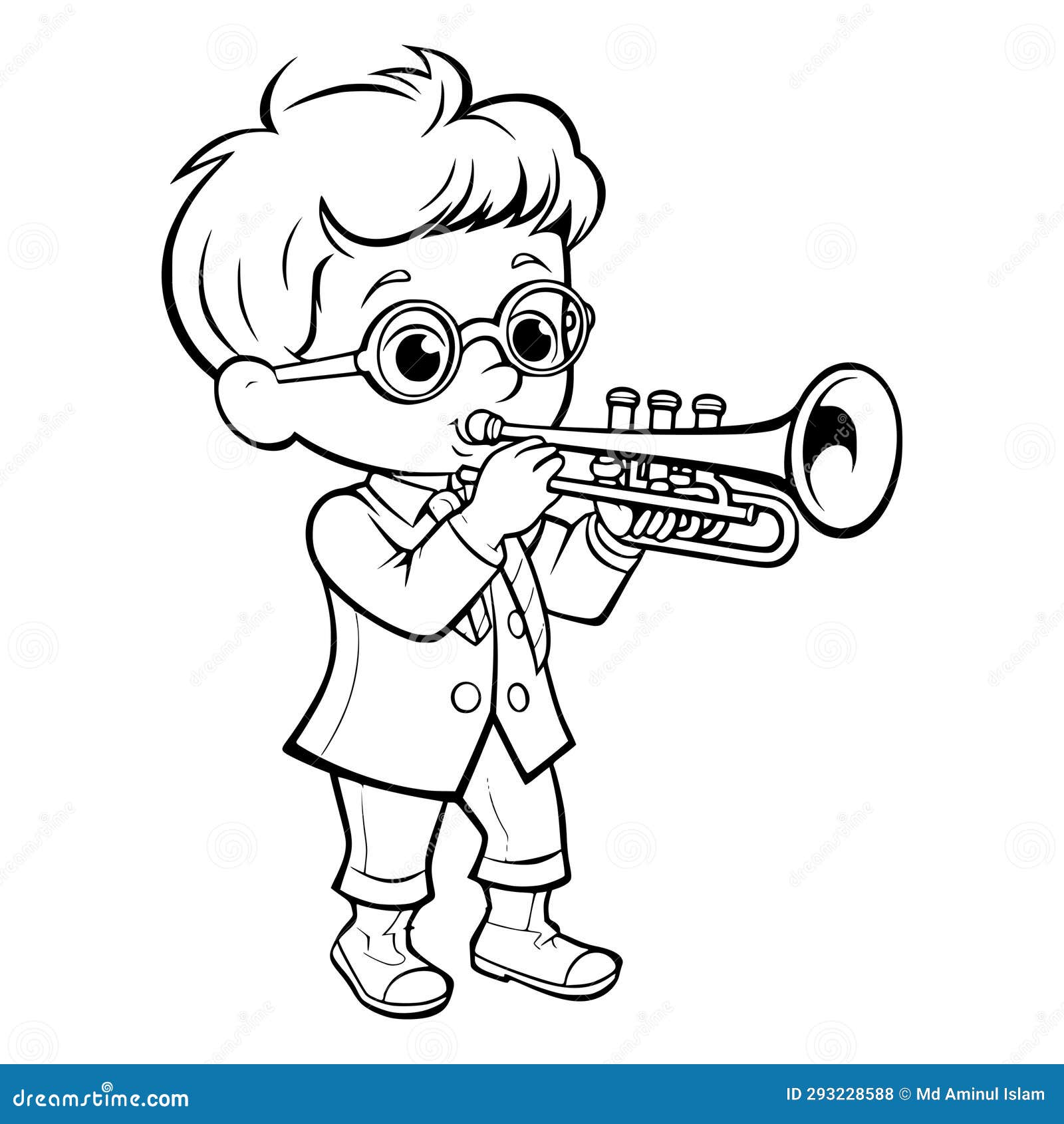 Boy With Whistle Coloring Pages Drawing For Kids Vector Illustration ...