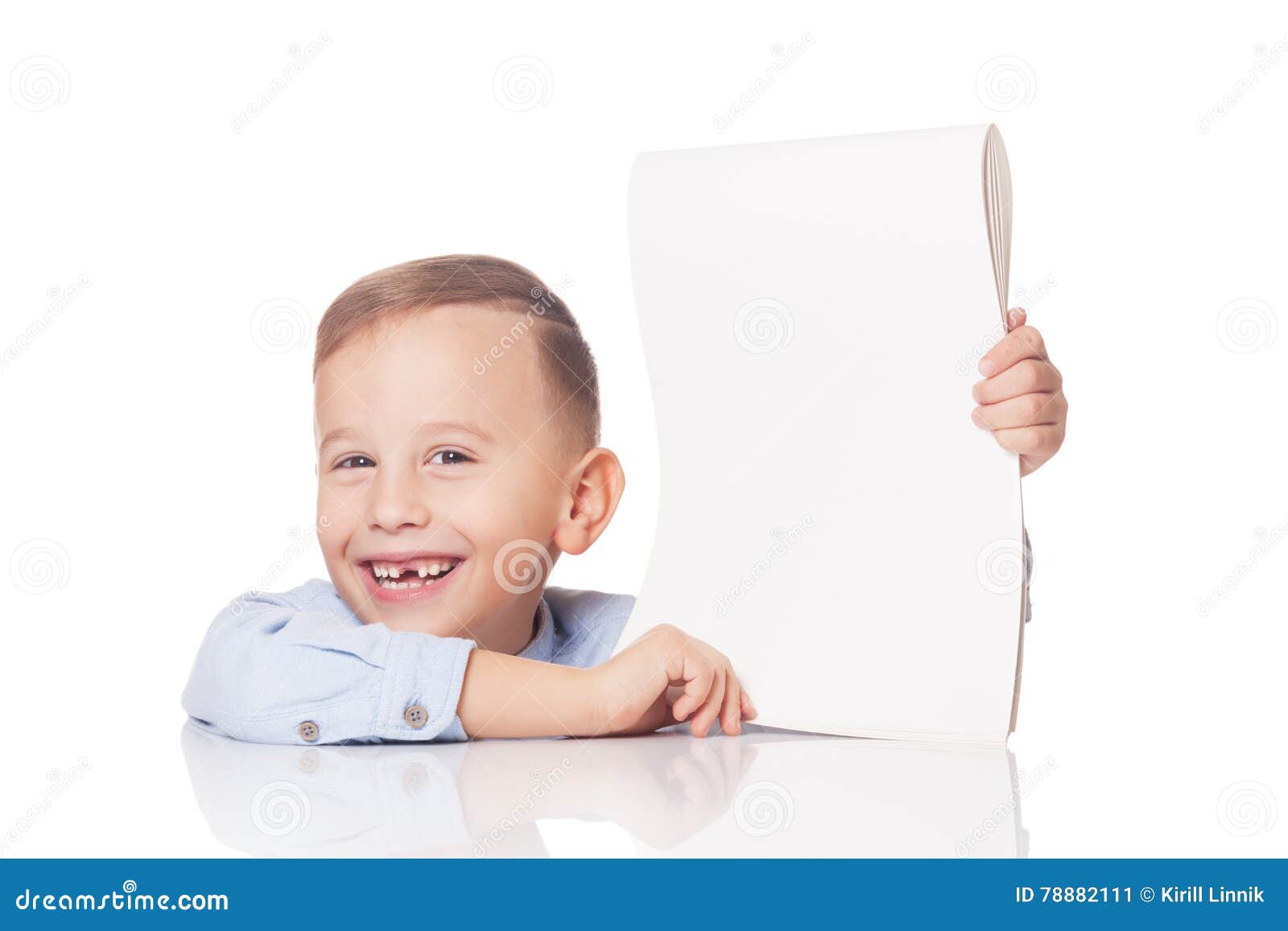 Boy with the white paper stock image. Image of happy - 78882111