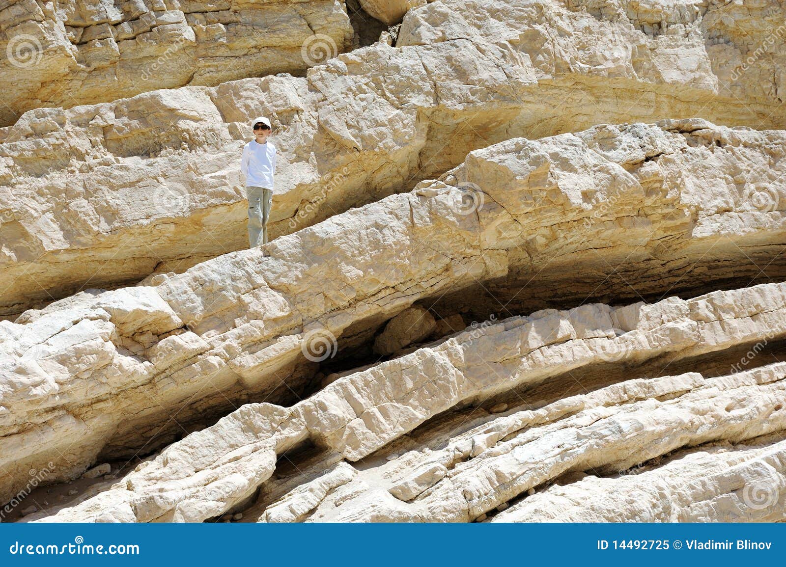 Boy on the White Stones of Makhtesh Ramon Stock Image - Image of cliffs ...
