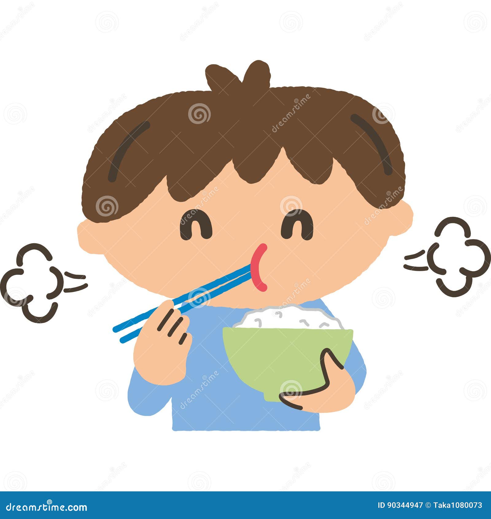 The boy who eats rice stock vector. Illustration of chopsticks - 90344947