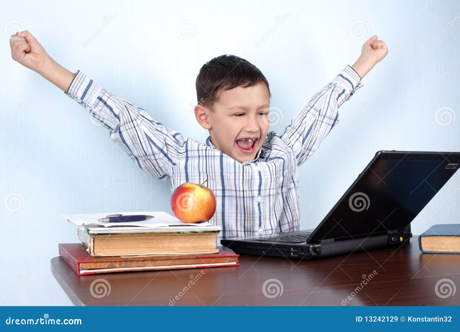 Boy Winner in Computer Game or Learning Stock Image - Image of cute ...