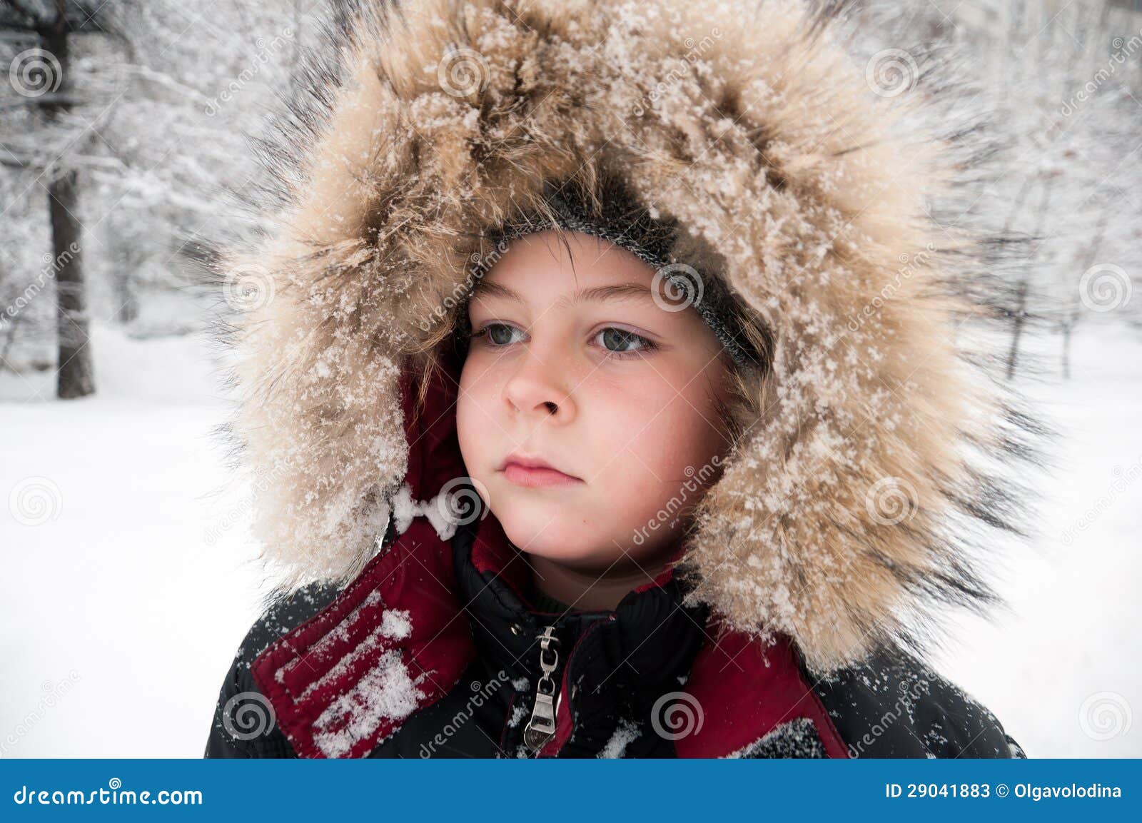 A Boy in Winter Clothes during Snowfall Stock Image - Image of white ...