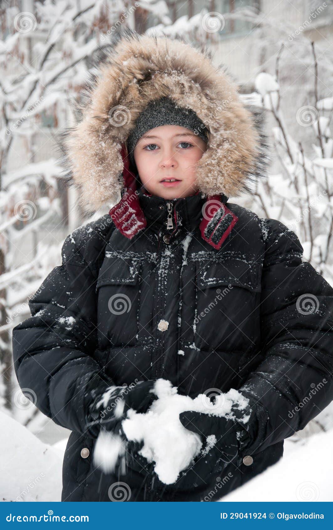 A Boy in Winter Clothes during Snowfall Stock Photo - Image of healthy ...