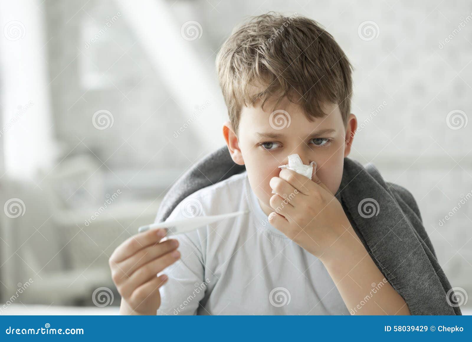 Boy Wipes His Nose with Tissue Stock Image - Image of person ...