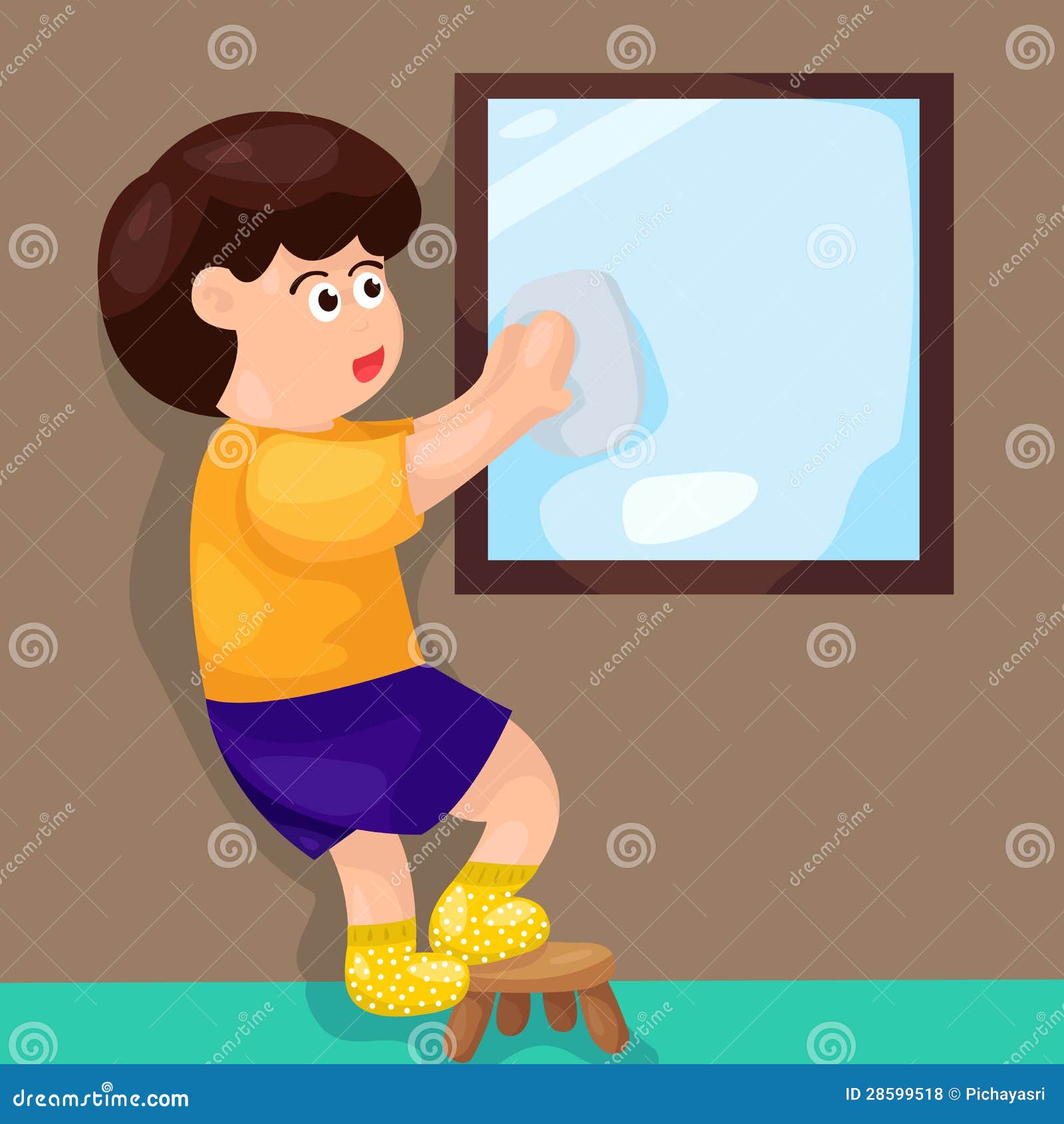 Boy wiping mirror stock vector. Illustration of cute - 28599518