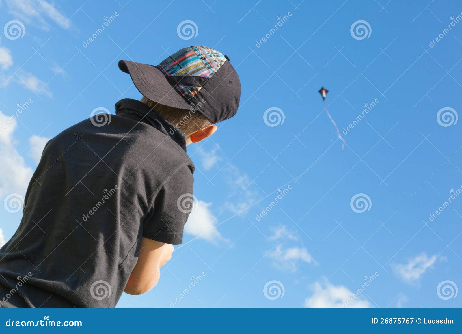 Boy withe the kite. stock image. Image of casual, field - 26875767