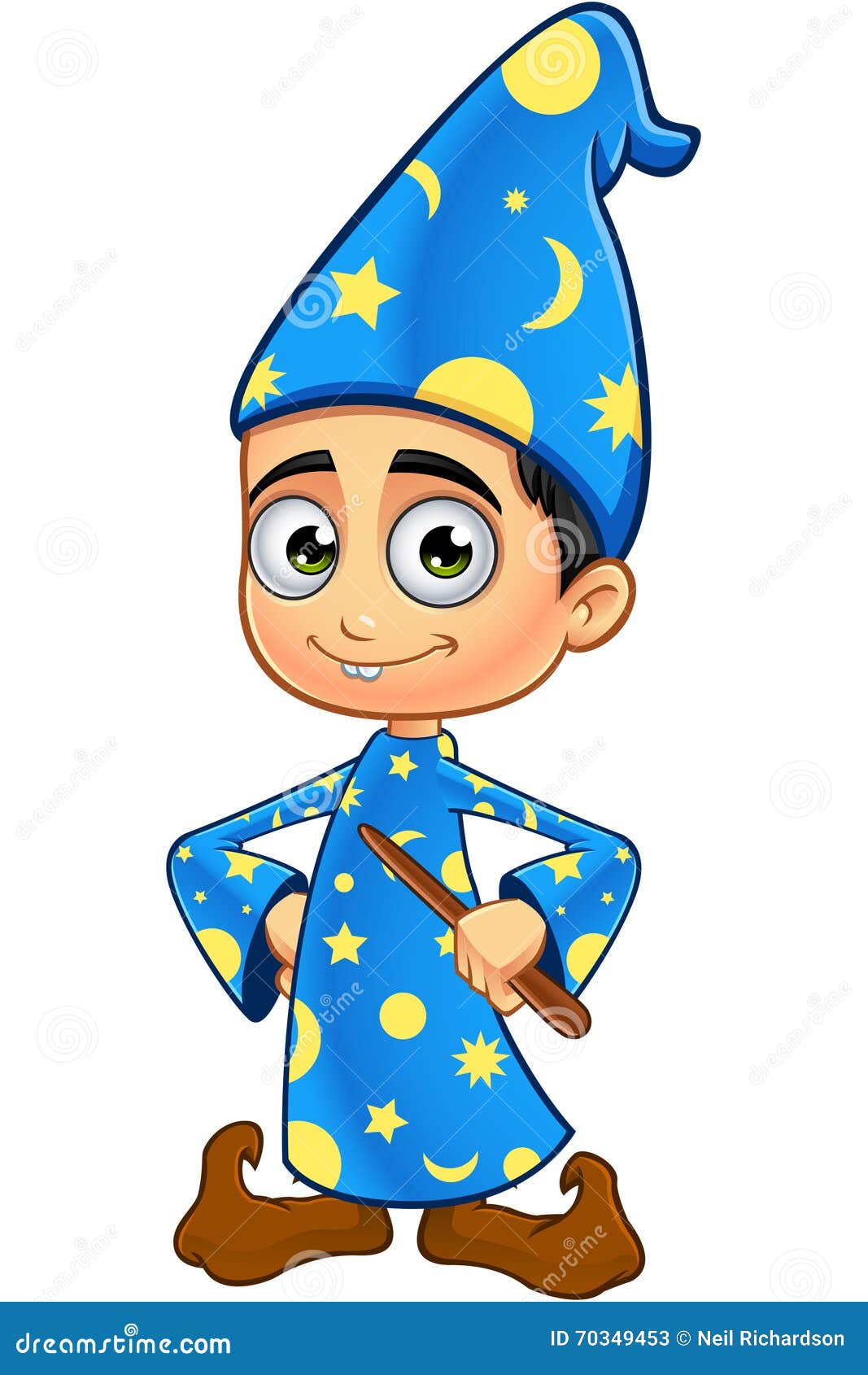 Wizard With Blue And Stars Clothes Character Design Cartoon With Moon ...