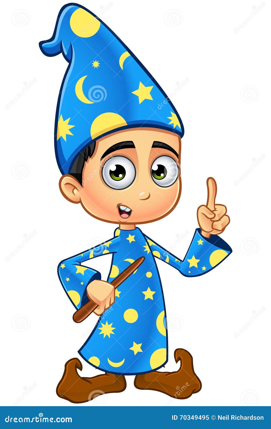 Wizard With Blue And Stars Clothes Character Design Cartoon With Moon ...