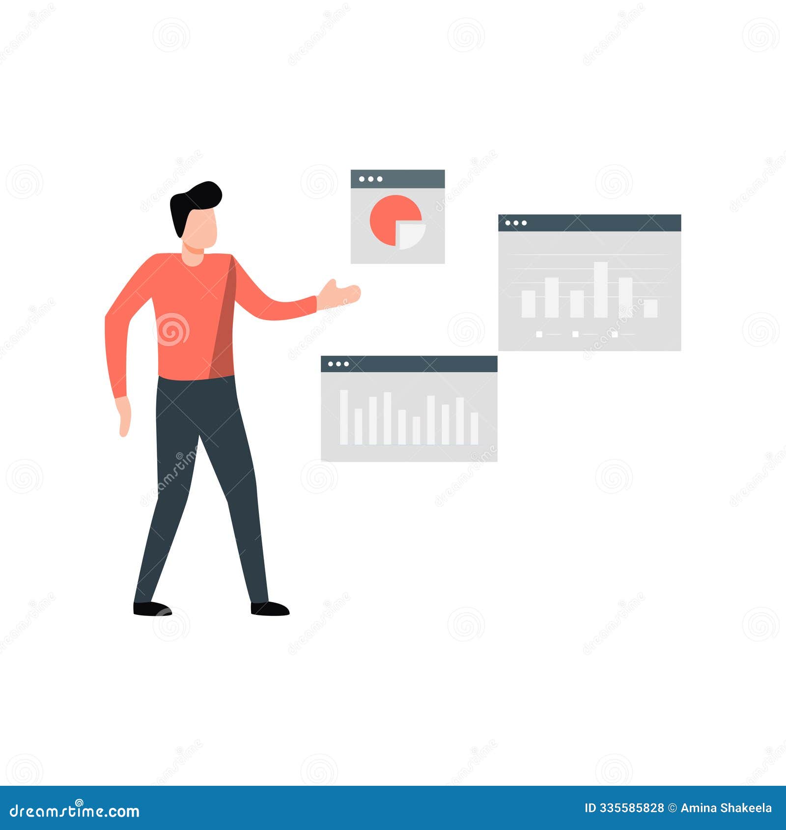 Boy is Working on Chart Graph Online Stock Illustration - Illustration ...