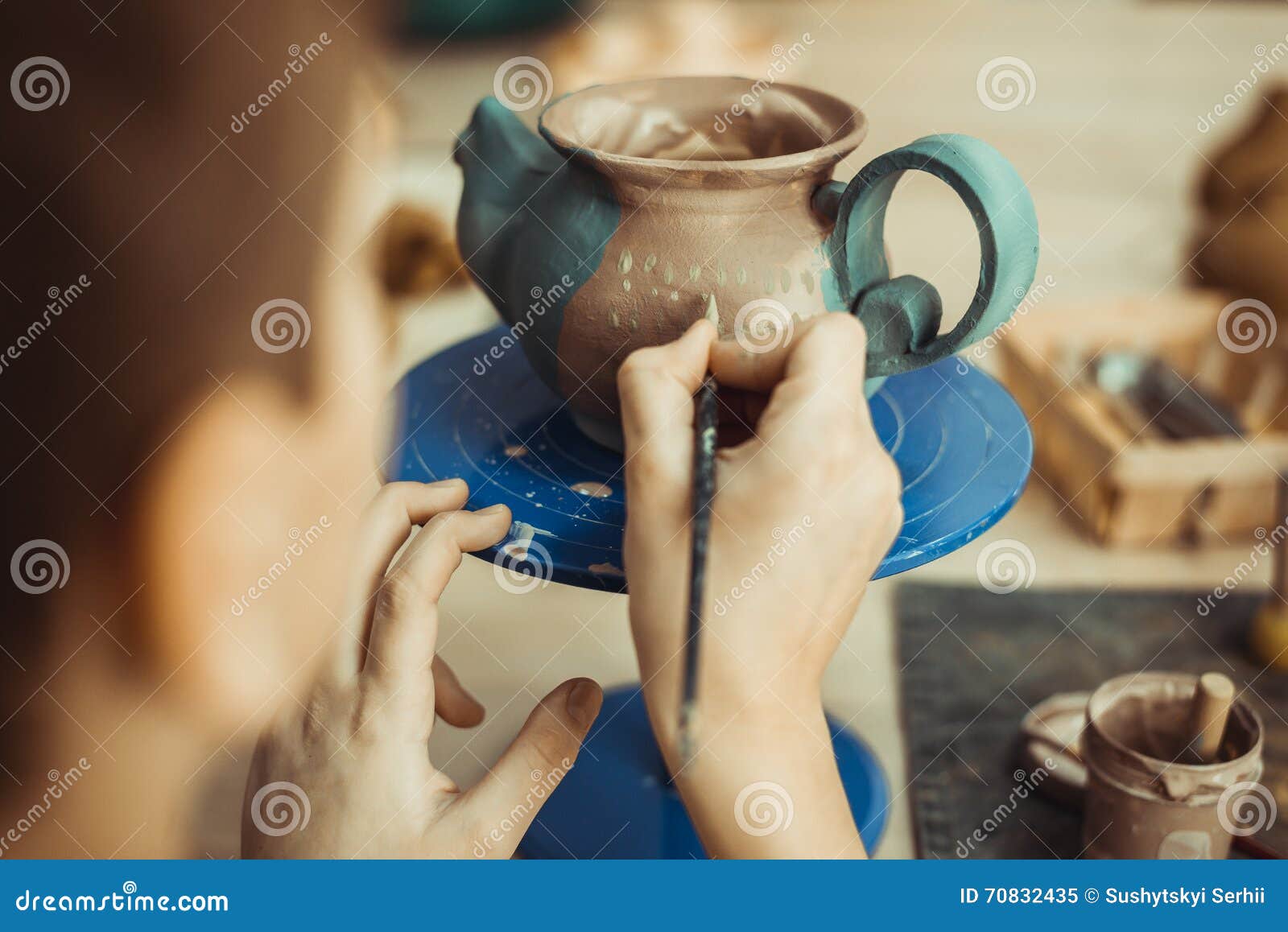 Boy working with clay stock image. Image of creativity - 70832435