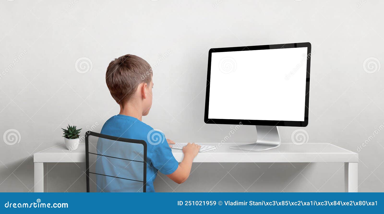 Boy Working on the Computer Mockup. Display Screen for Web Page ...