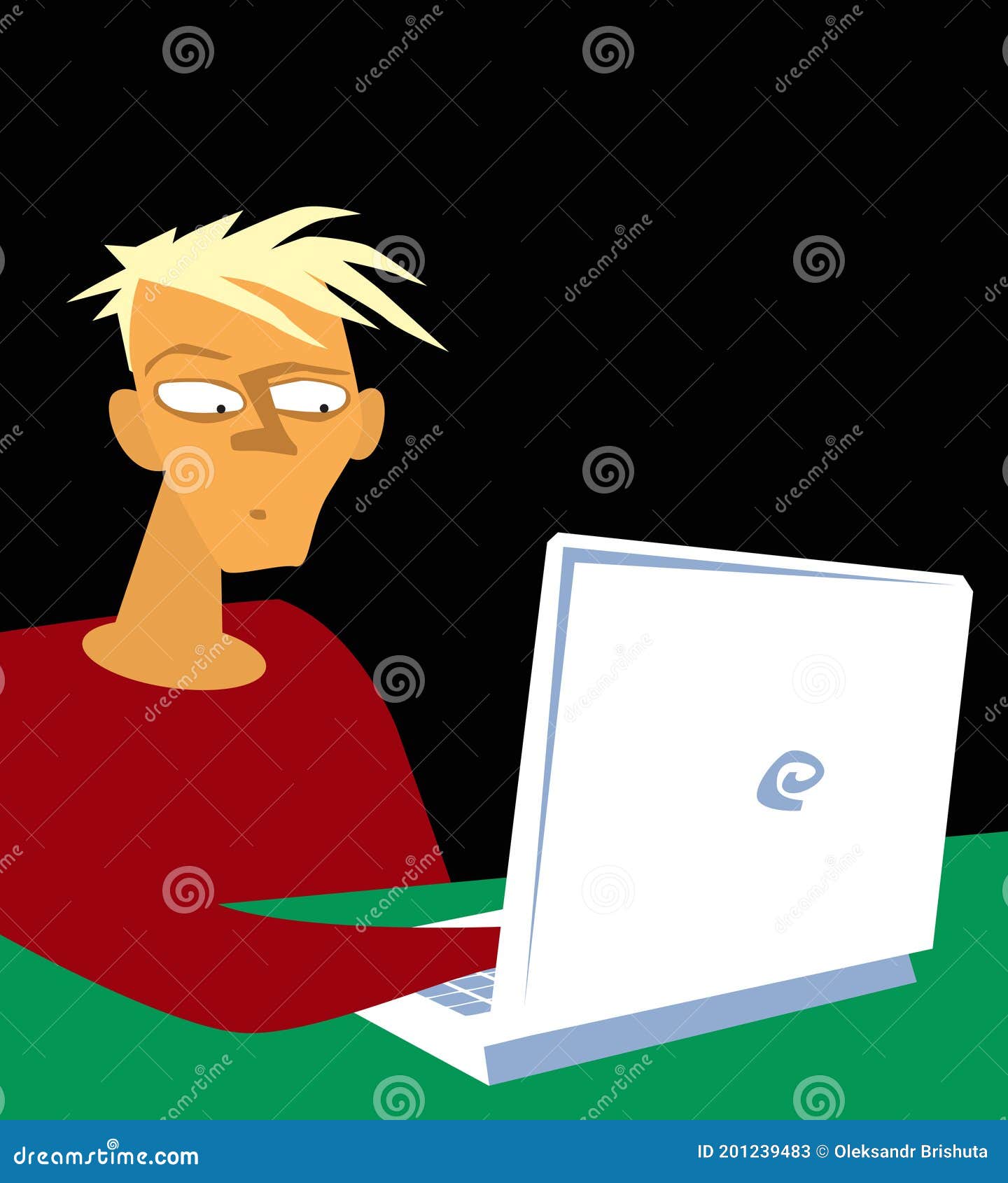 Boy Working at the Computer. Stock Vector - Illustration of freelancer ...
