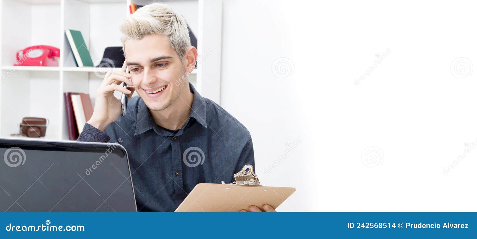 Boy working with computer stock photo. Image of smiling - 242568514