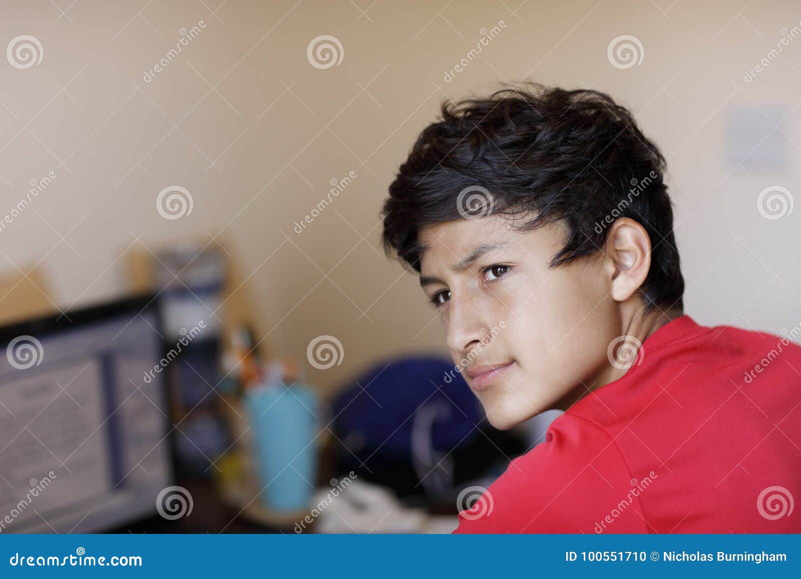 Boy Working at the Computer Stock Photo - Image of work, thoughtful ...
