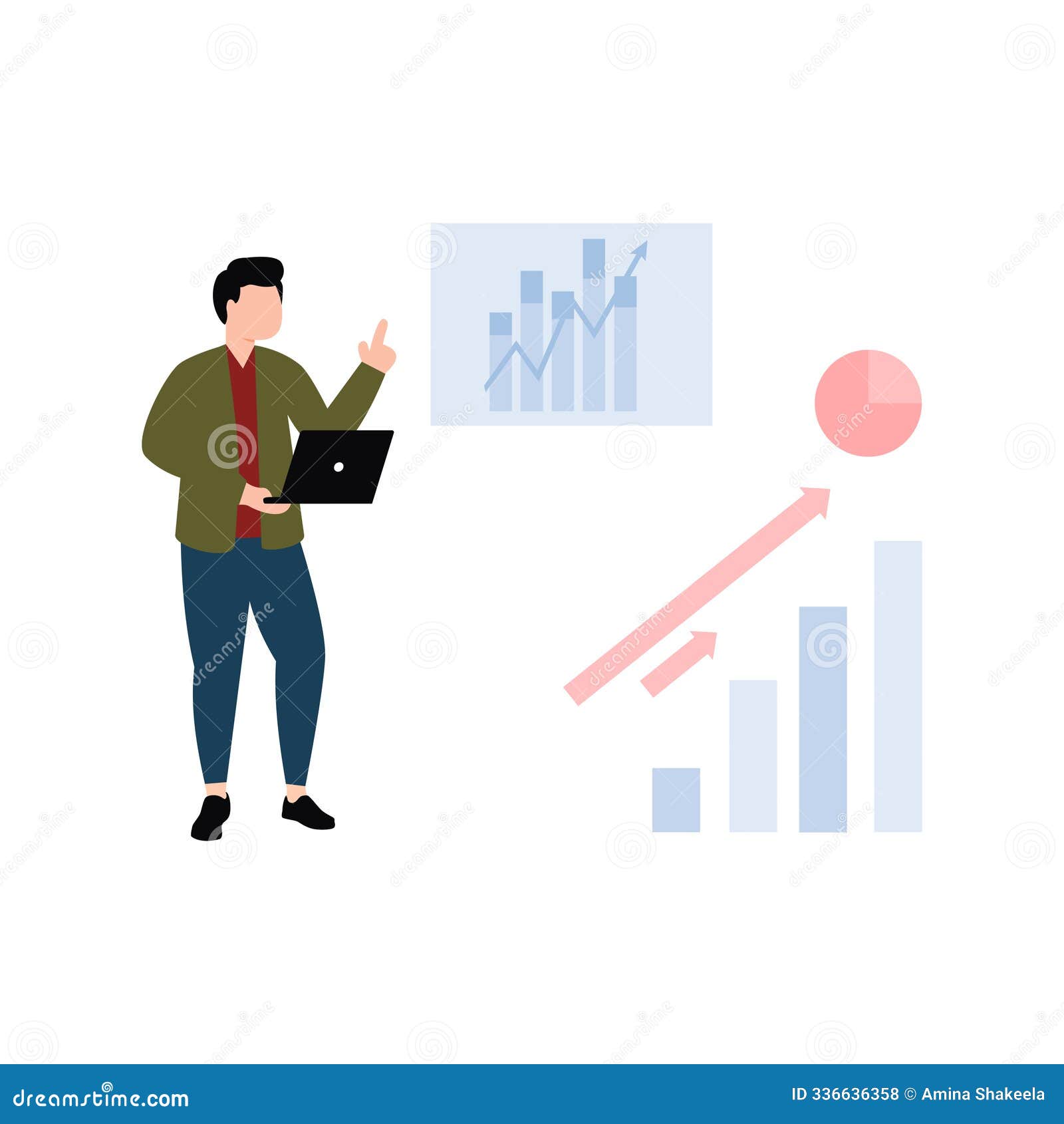 A Boy is Working on Finance Science Stock Illustration - Illustration ...