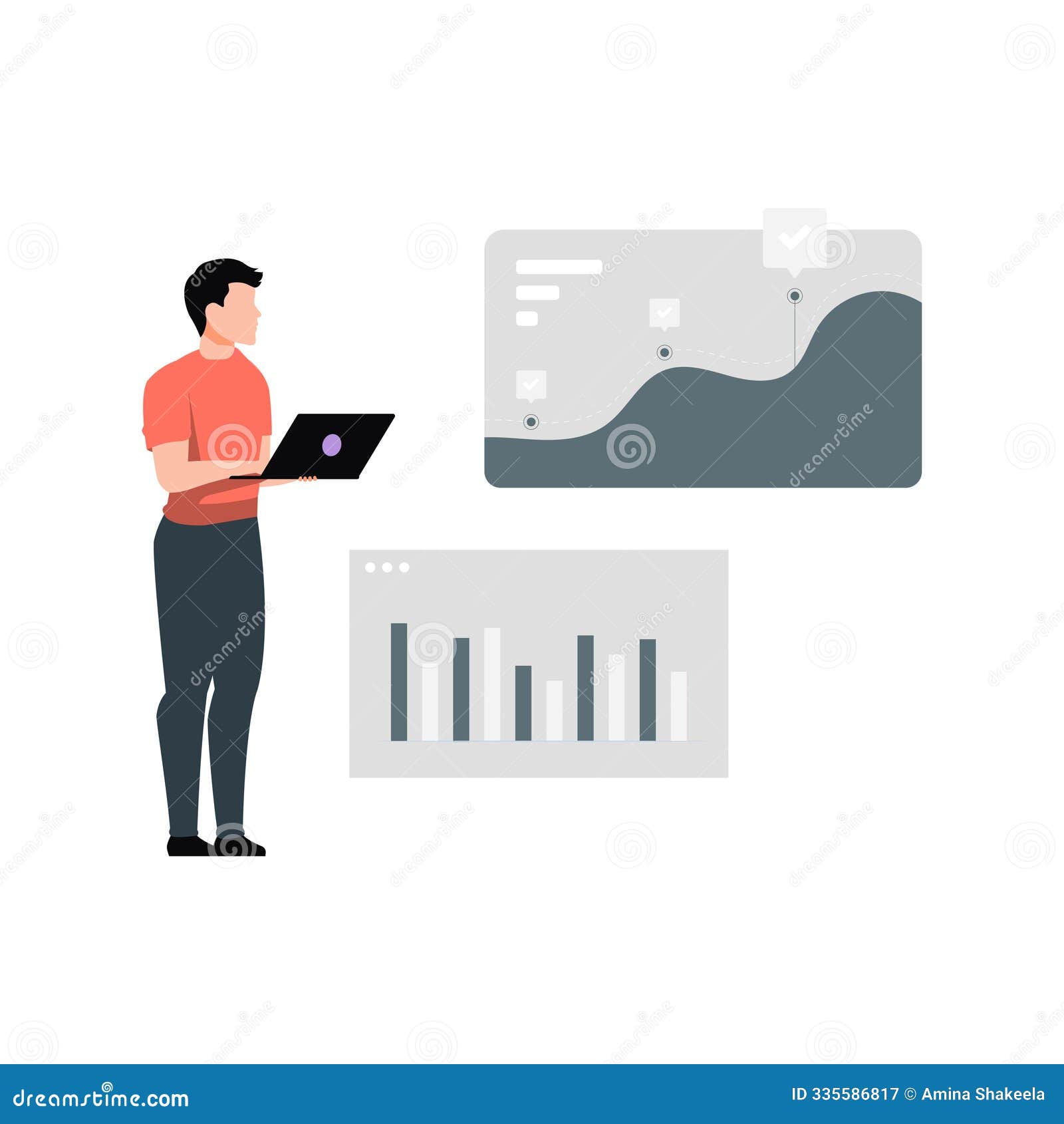 The Boy is Working on Graph Analysis Stock Illustration - Illustration ...