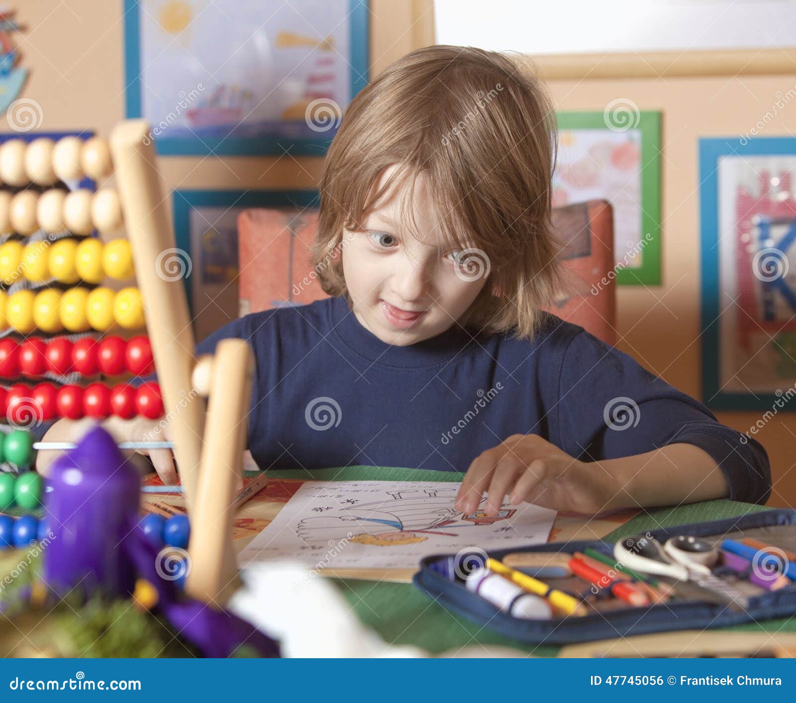Boy Working on His Homework Stock Photo - Image of caucasian, indoor ...