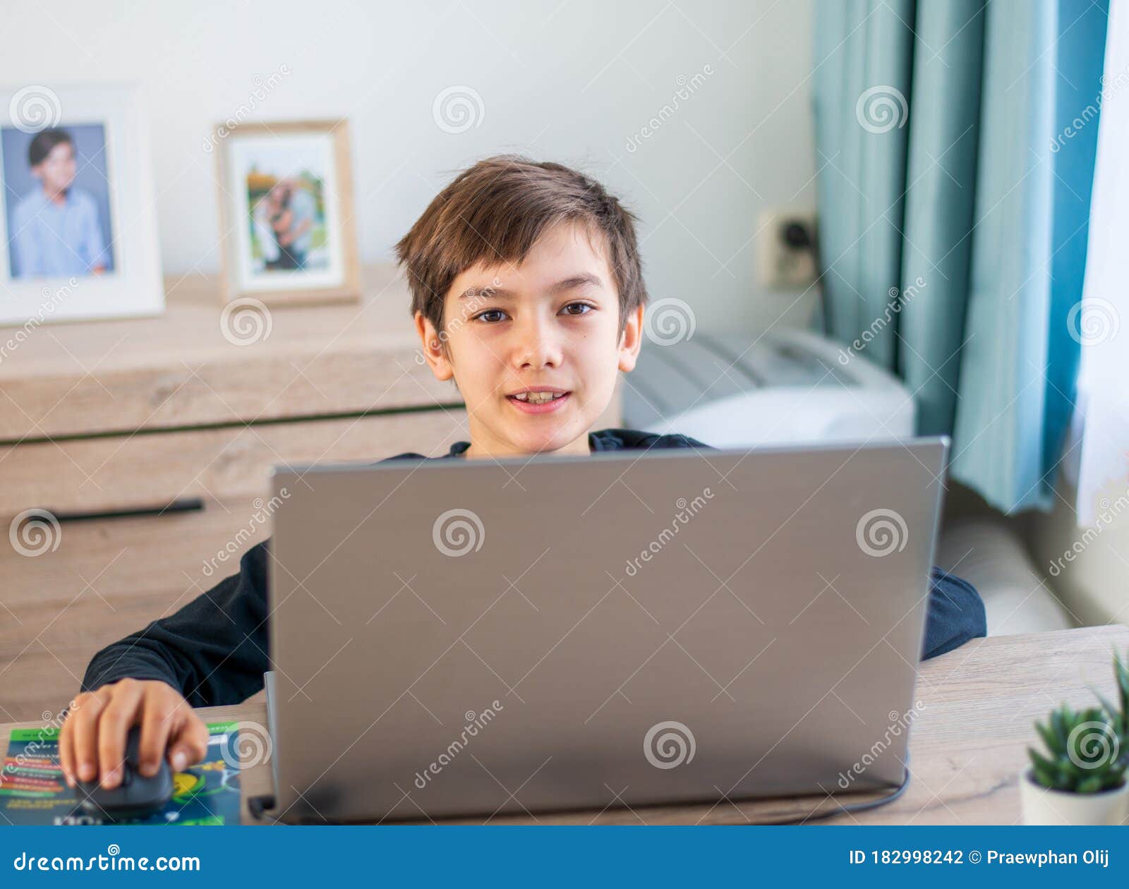A Boy Working Homeschool with Computer Stock Photo - Image of ...
