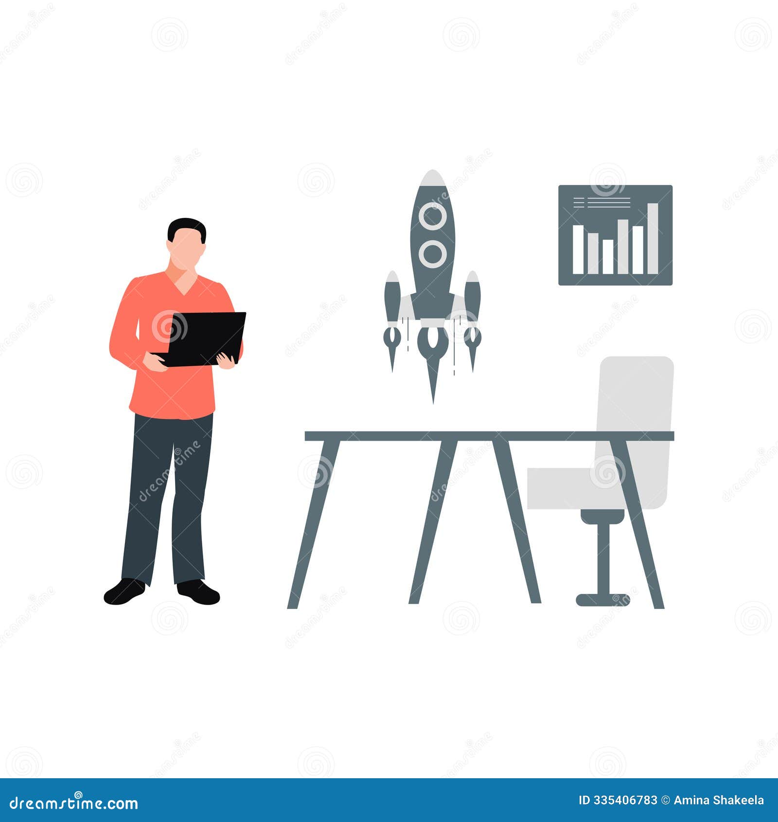 Boy is Working on Laptop in Office Stock Illustration - Illustration of ...