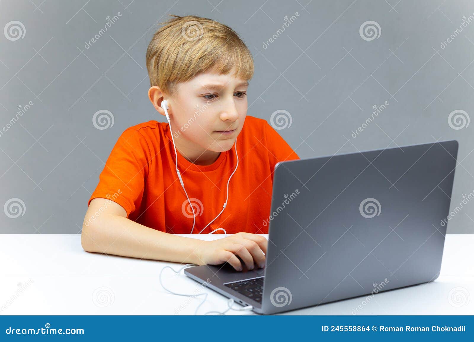 A Boy is Working at a Laptop for Online Learning Stock Photo - Image of ...