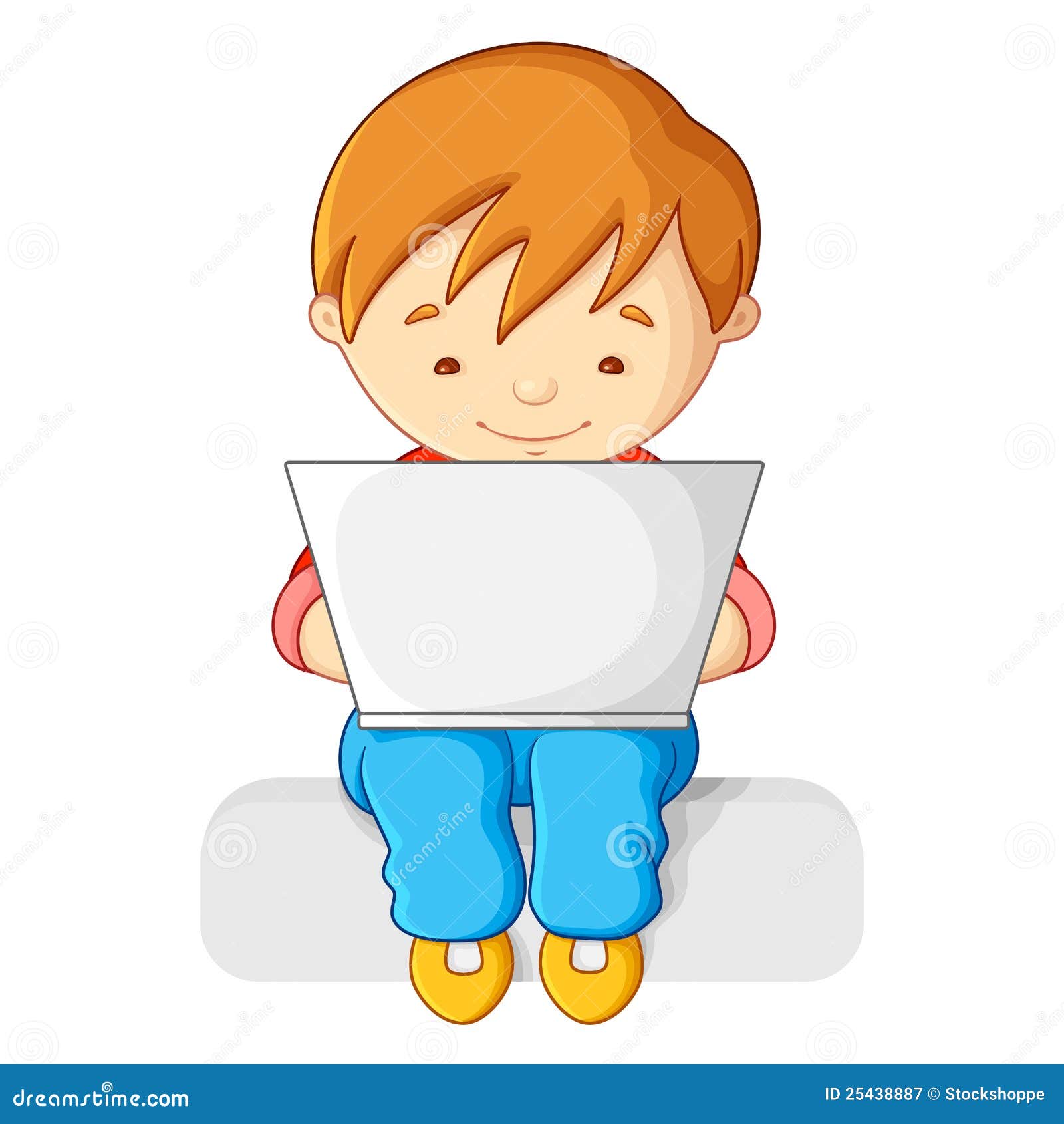 Boy working on Notebook stock vector. Illustration of cheerful - 25438887