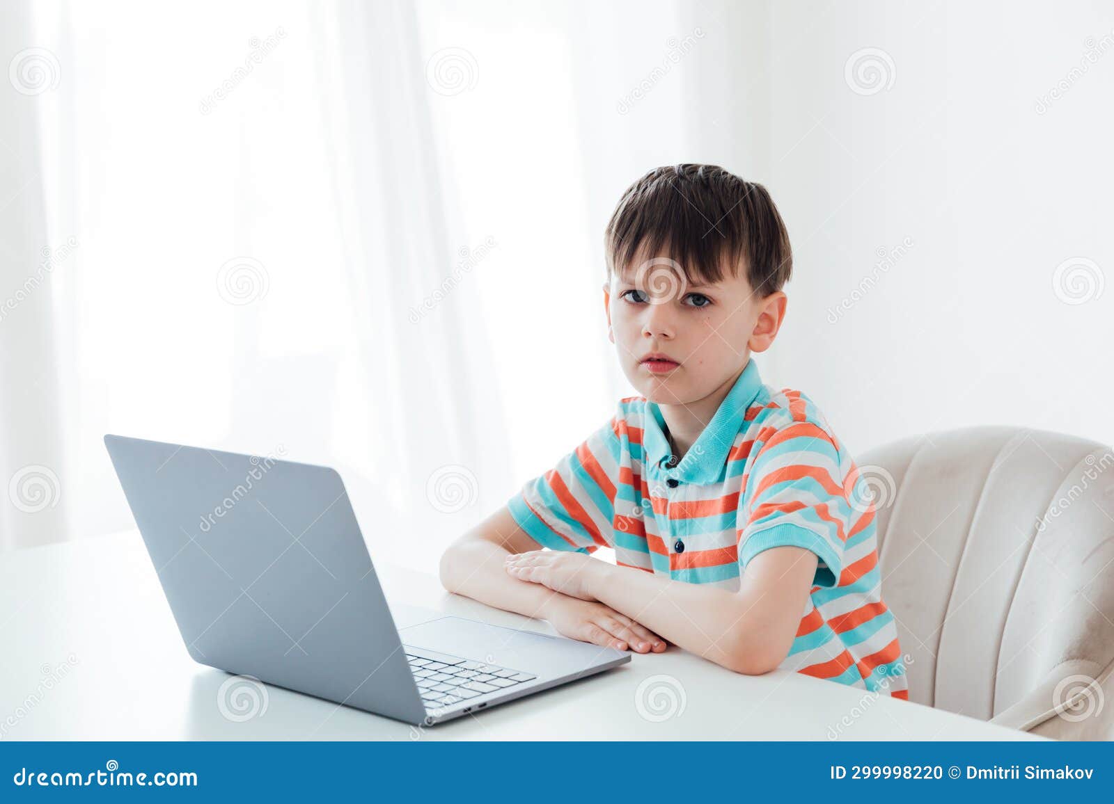 Boy Working Studying on Laptop Online at School Stock Photo - Image of ...