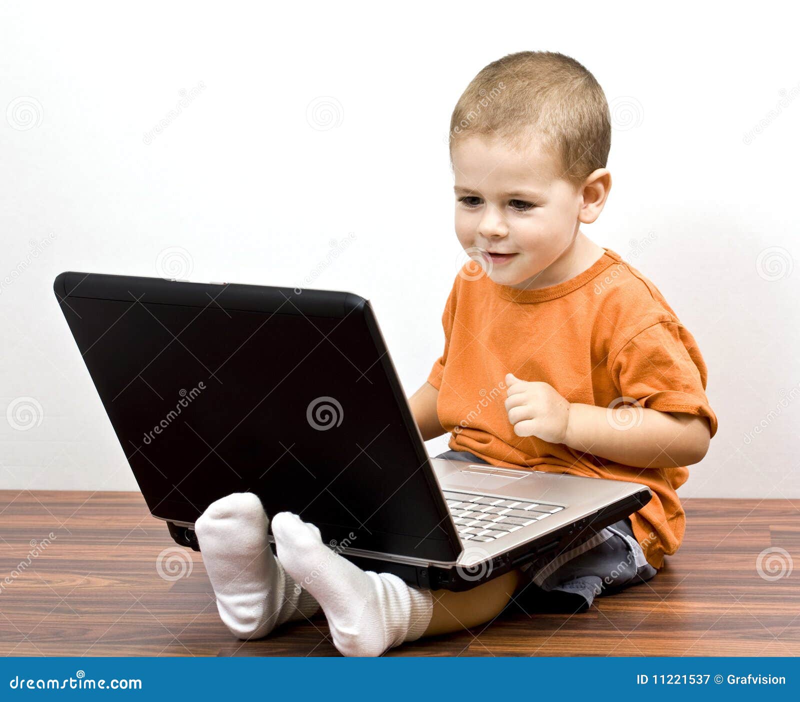Boy working whit laptop stock image. Image of toddler - 11221537