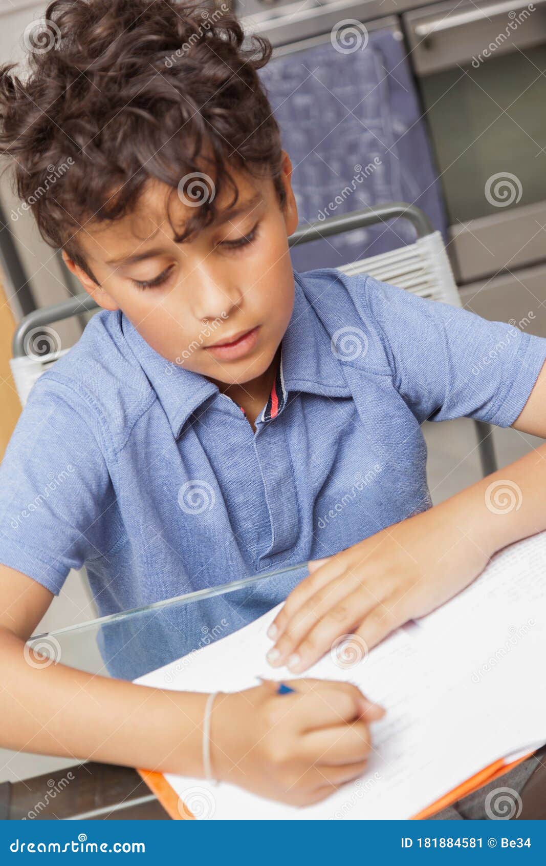 BOY WORKS at HOME during CONTAINMENT PERIOD Stock Image - Image of ...