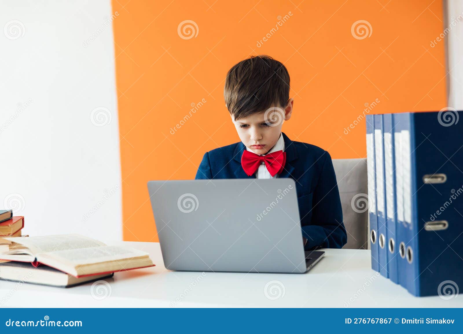 A Boy Works at a Laptop in a Computer Lab Education Learning ...