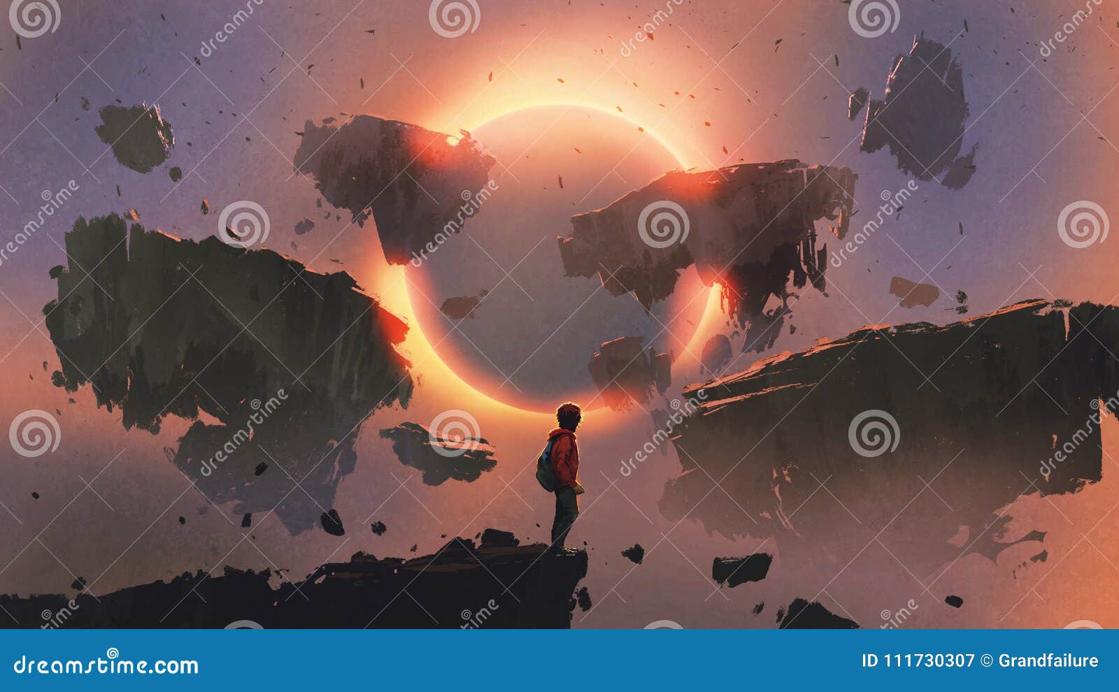 The Boy in the World without Gravity Stock Illustration - Illustration ...