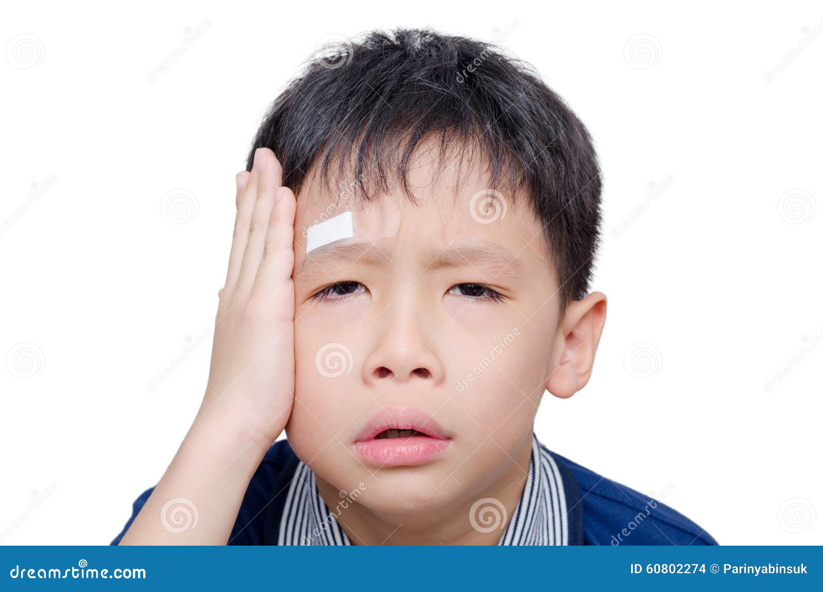 Boy With Wound On Head Cover By Plaster Stock Photo - Image: 60802274