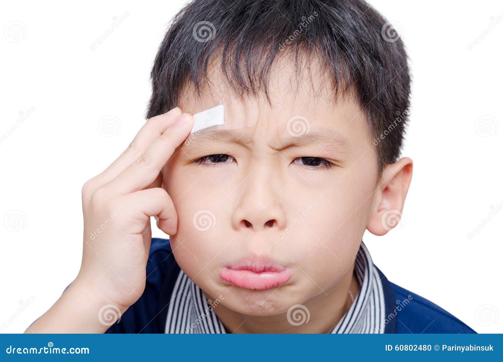 Boy with Wound on Head Cover by Plaster Stock Photo - Image of isolated ...