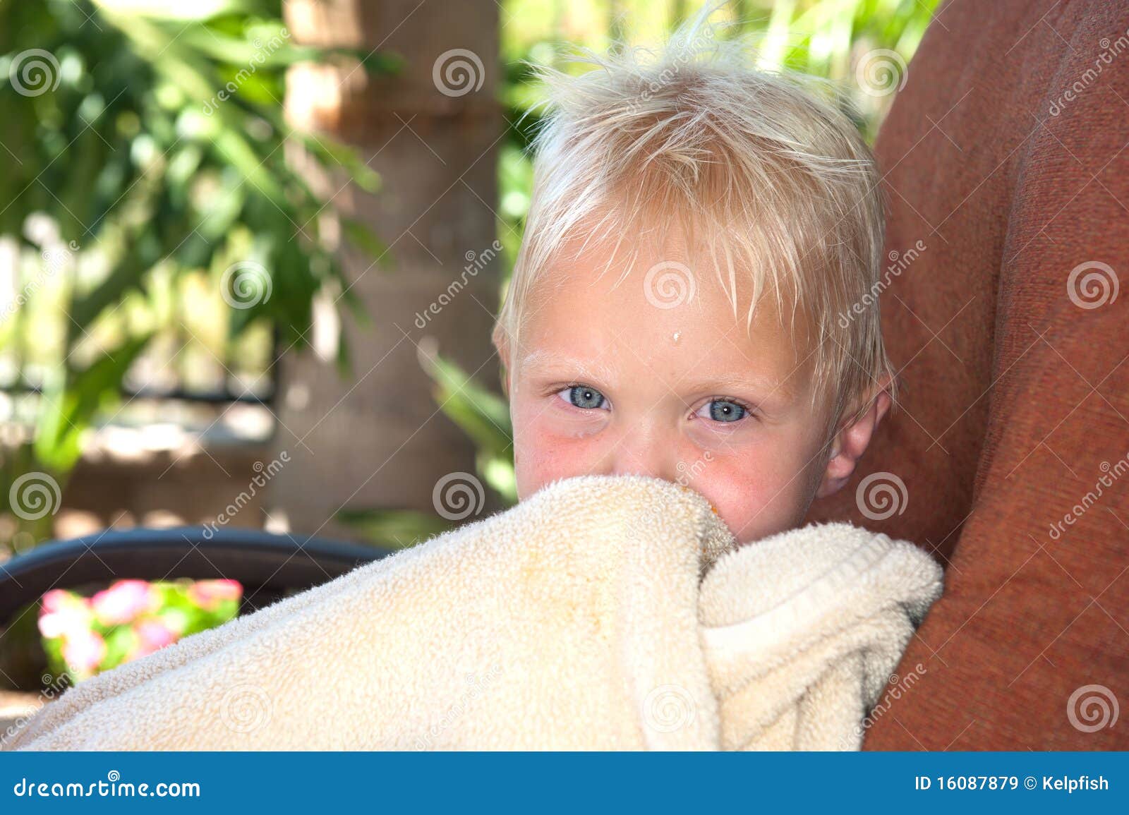 Boy wrapped in towl stock image. Image of little, blond - 16087879