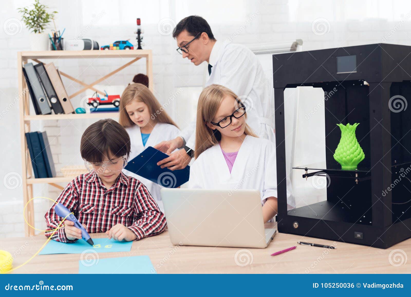 Boy Writes by 3d Pen during a Lesson in Class. Stock Photo - Image of ...