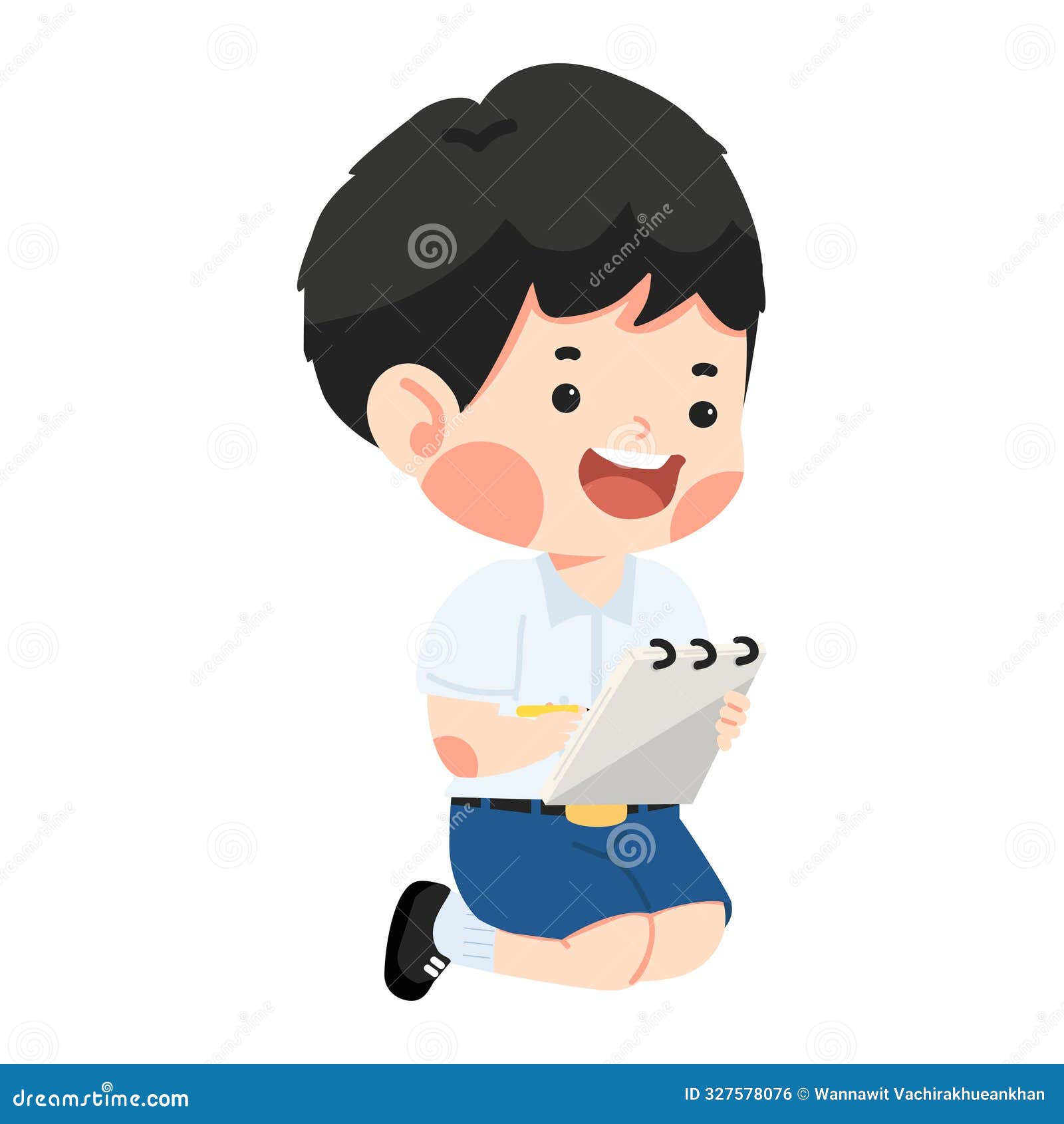 Boy writes in his notebook stock illustration. Illustration of supplies ...