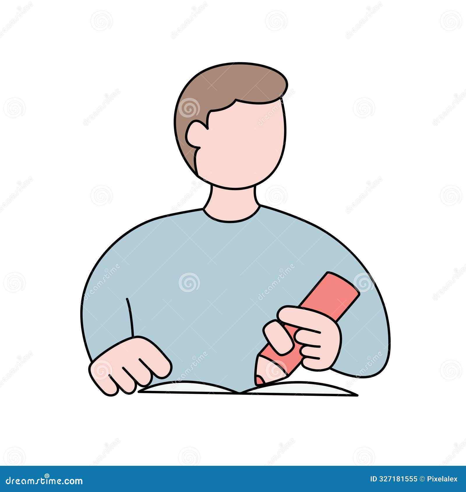 Boy Writes Something in His Notebook Stock Illustration - Illustration ...