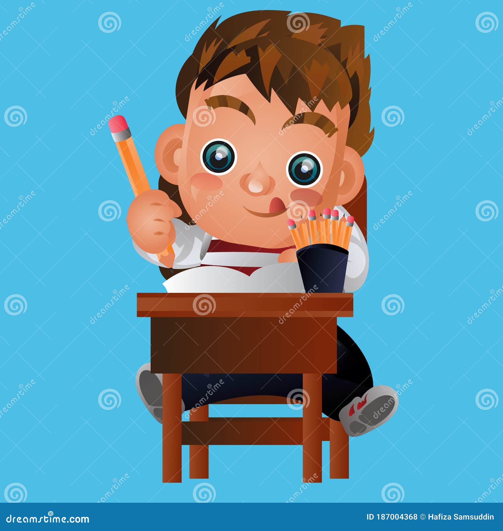 Boy Writing with Concentration. Vector Illustration Decorative Design ...