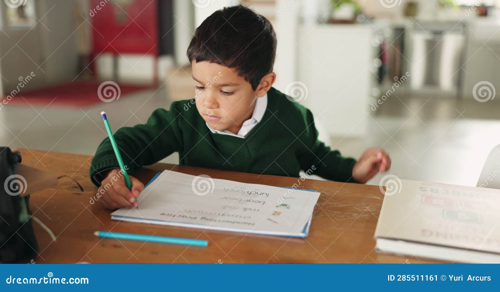 Boy, Writing and Education with Thinking, Home or Pencil for Problem ...