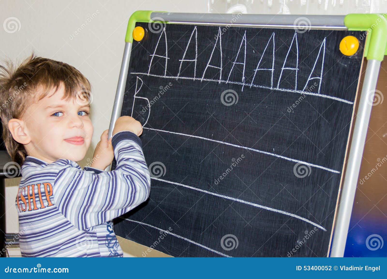 Boy Writing Letters Learning Procces Son Smart Child Stock Photo ...