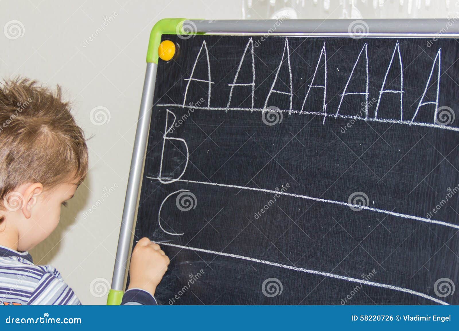 Boy Writing Letters Learning Procces Son Smart Child Stock Photo ...