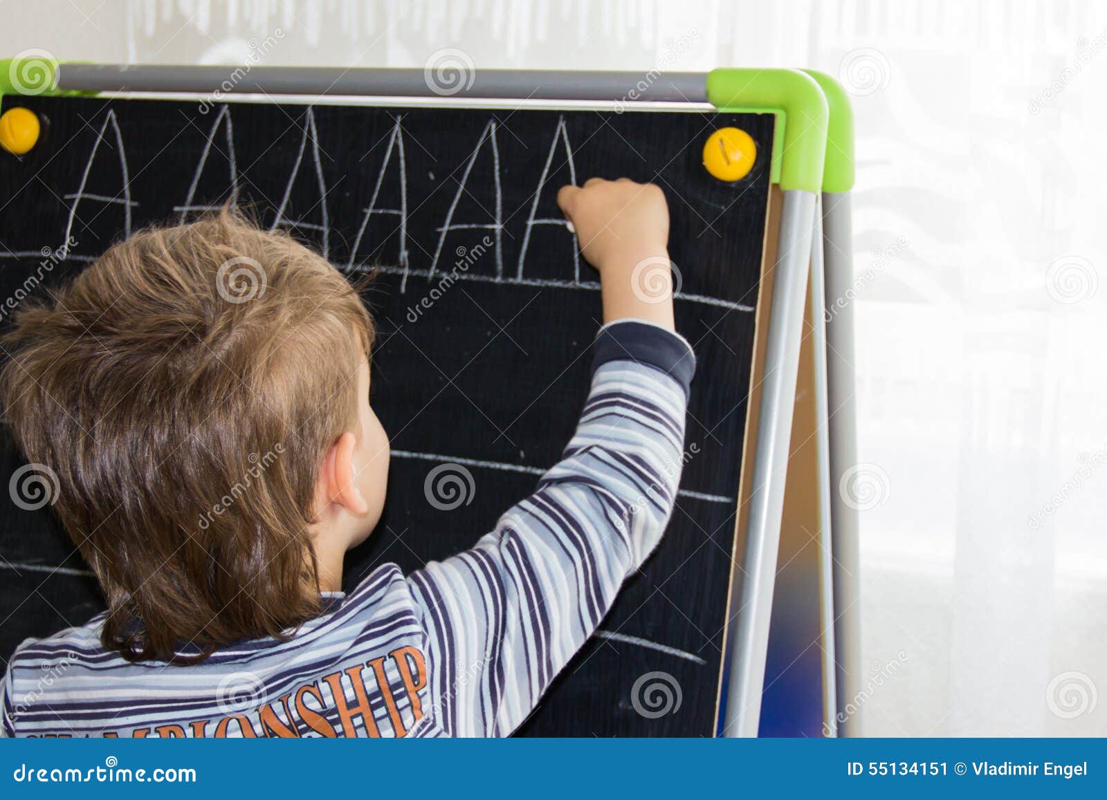 Boy Writing Letters Learning Procces Son Smart Child Stock Image ...