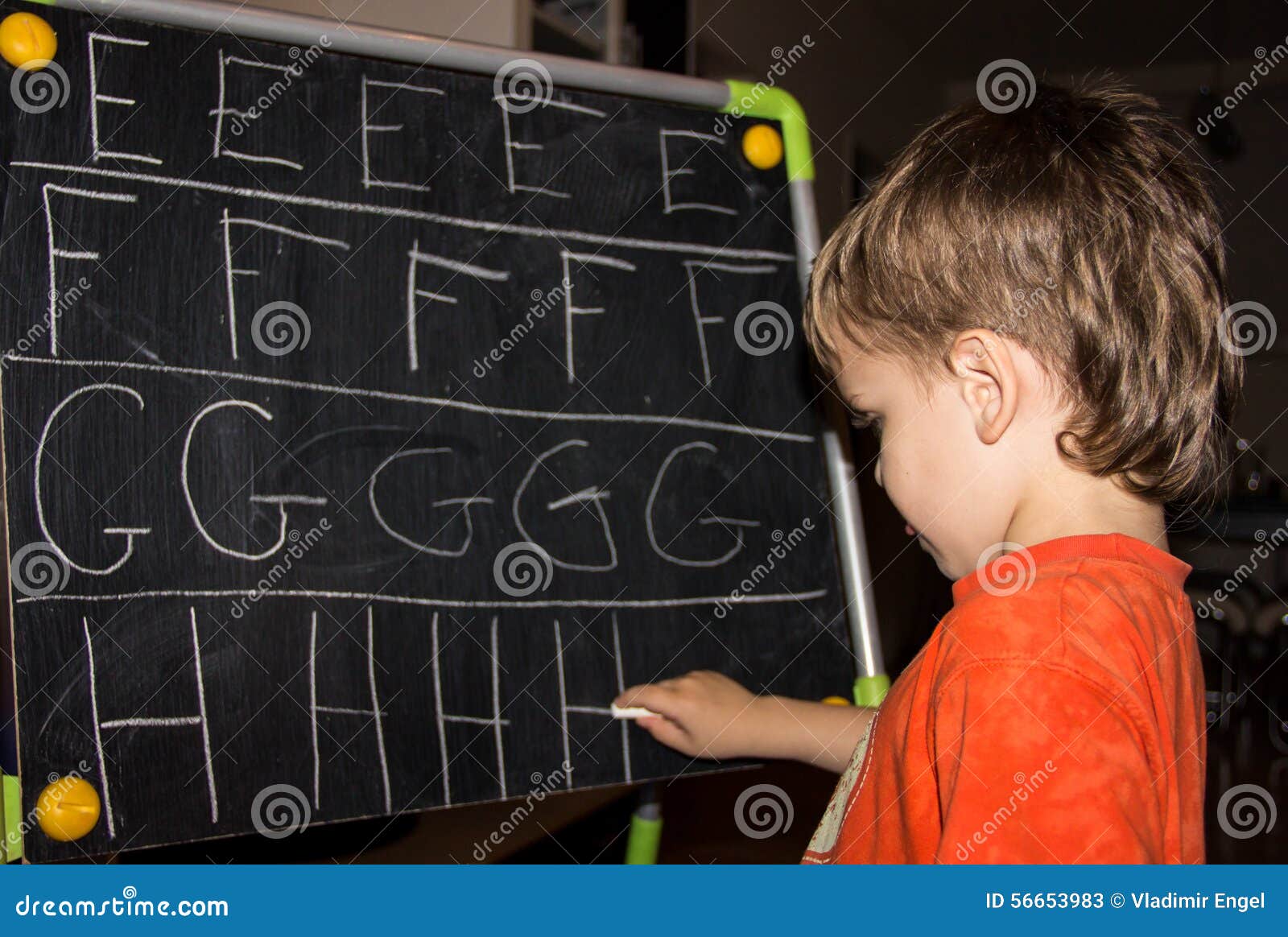 Boy Writing Letters Learning Procces Son Smart Child Stock Image ...