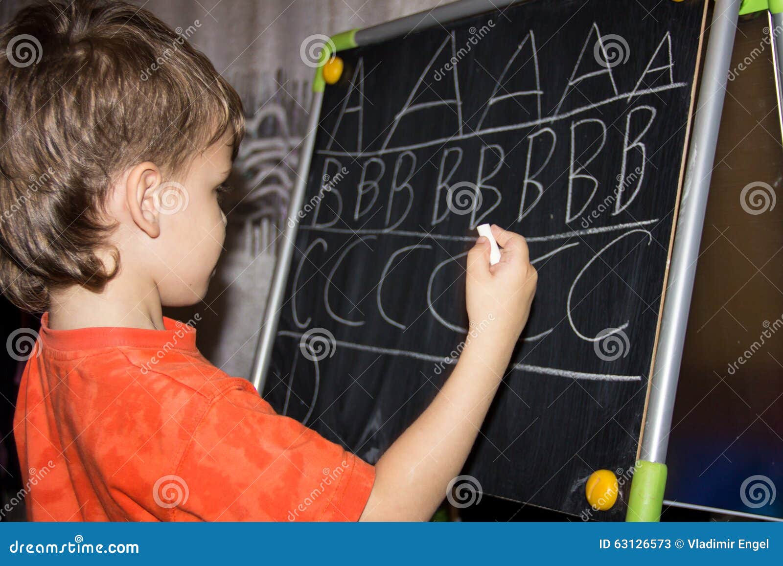 Boy Writing Letters Learning Process Knowledge of Small Child Stock ...