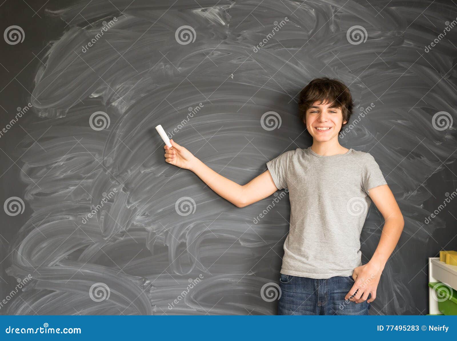 Boy Writting on Black Board Stock Image - Image of hold, point: 77495283