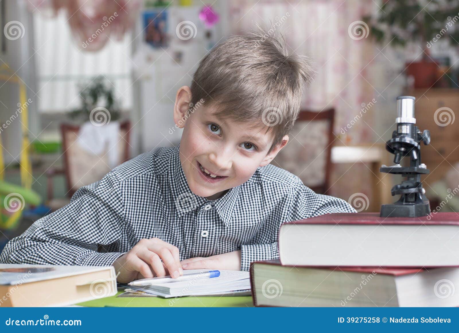 Boy of 8 Years Learns House Lessons Stock Photo - Image of homework ...