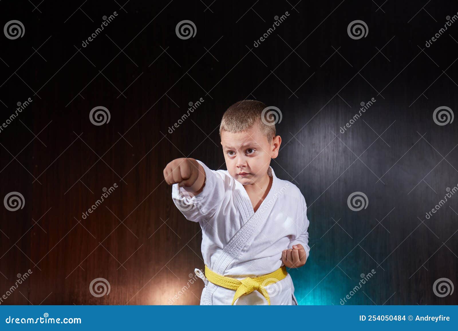 Boy Athlete with Yellow Belt Beats Punches Stock Photo - Image of sport ...