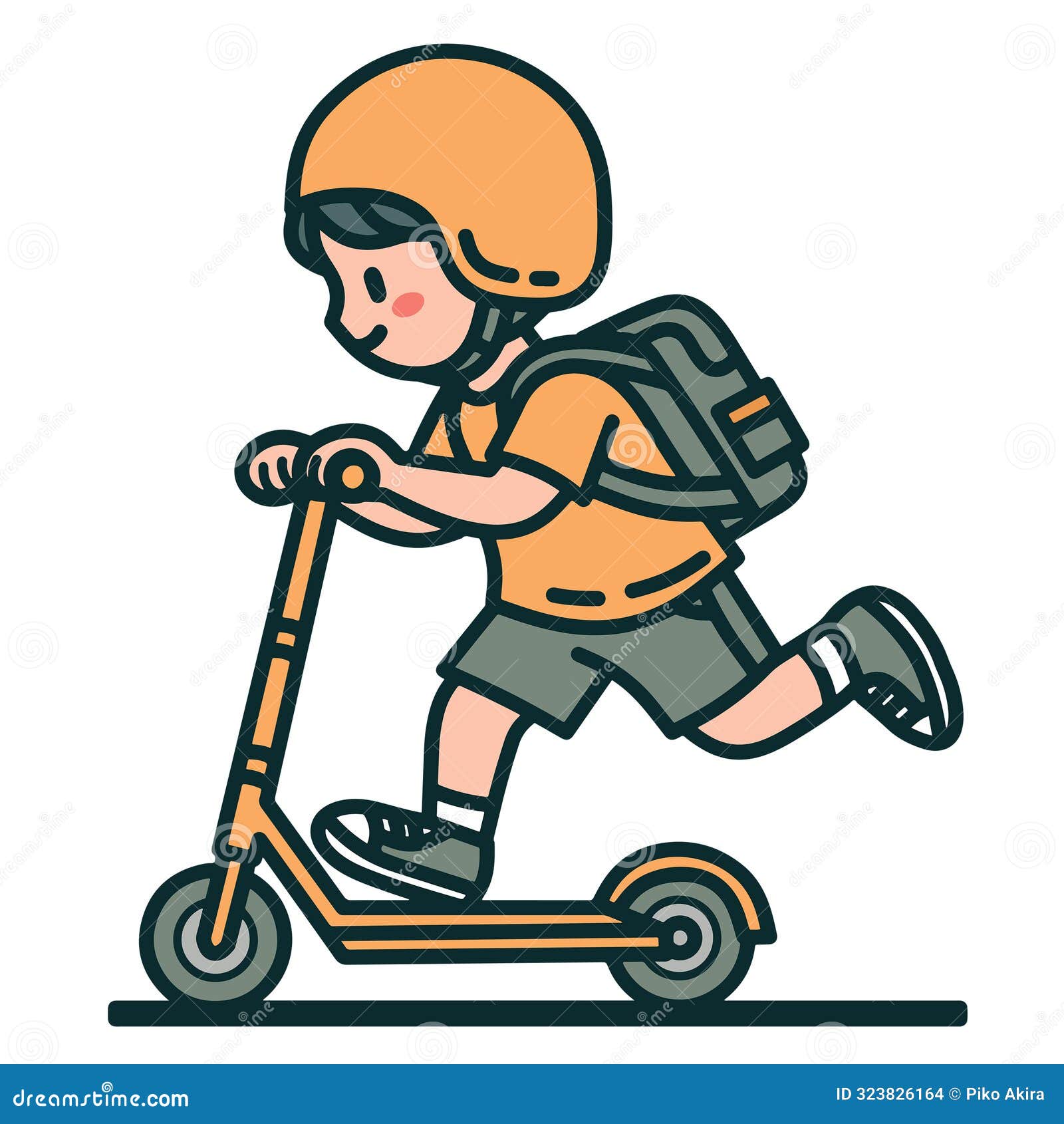 Boy with Yellow Helmet Riding Scooter Stock Illustration - Illustration ...