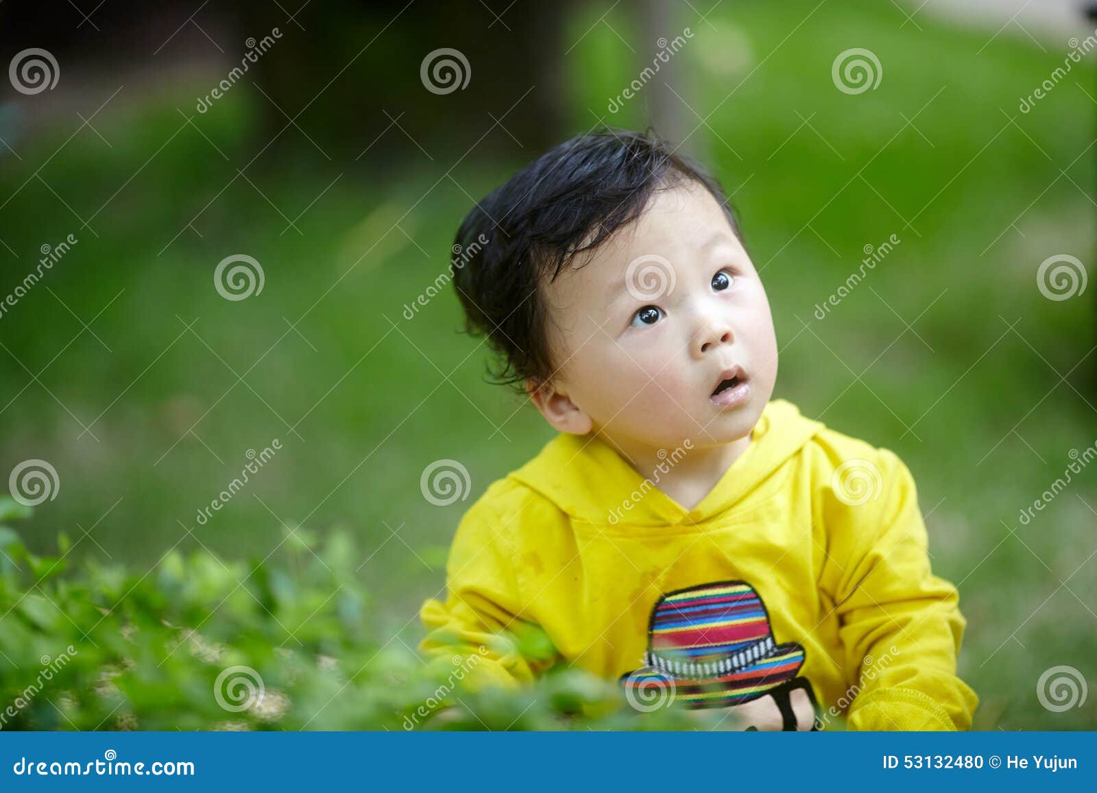 Boy in yellow stock photo. Image of playgroud, looking - 53132480