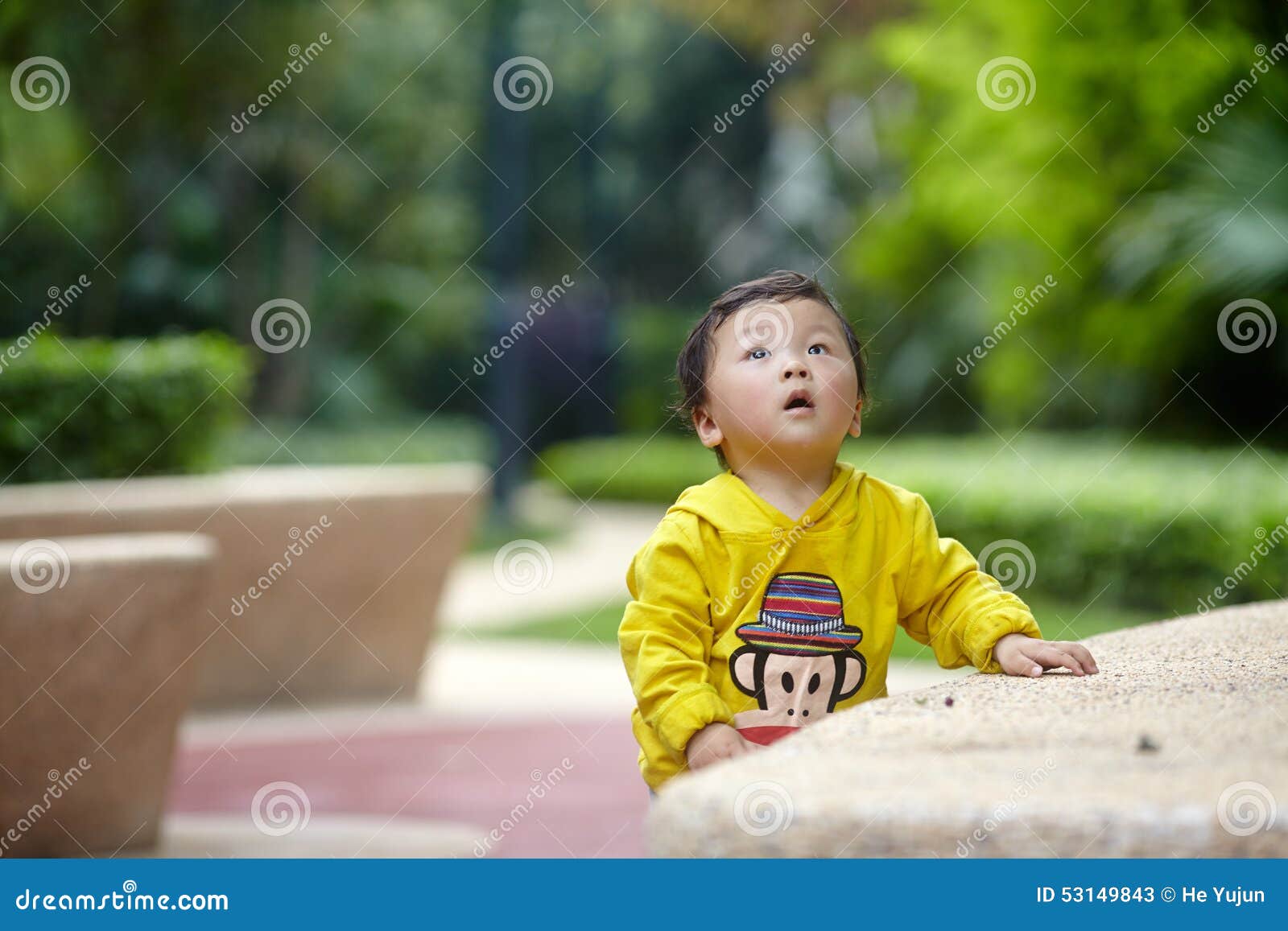 Boy in yellow stock image. Image of little, playgroud - 53149843